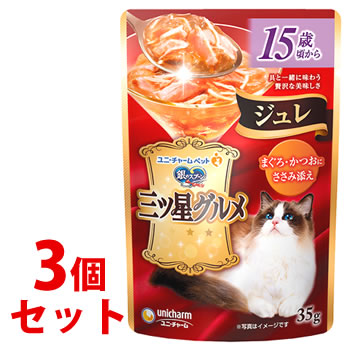 リニューアルに伴いパッケージ・内容等予告なく変更する場合がございます。予めご了承ください。 名　称 《セット販売》　銀のスプーン　三ツ星グルメ　パウチ　ジュレ 15歳頃から　まぐろ・かつおにささみ添え 内容量 35g×3個 特　徴 具と一緒...