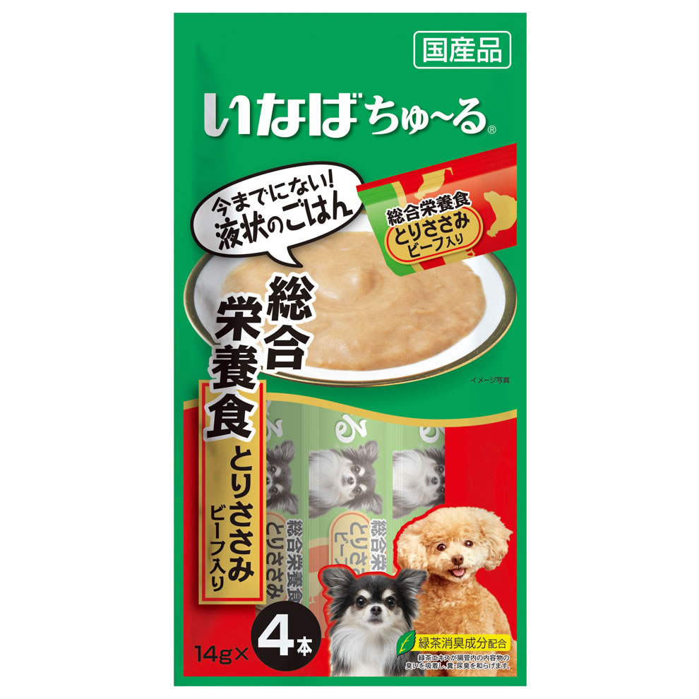 リニューアルに伴いパッケージ・内容等予告なく変更する場合がございます。予めご了承ください。 名　称 ちゅーる　総合栄養食　とりささみ　ビーフ入り 内容量 14g×4本 特　徴 ◆ちゅーるの総合栄養食タイプです。食欲が無い時などにもどうぞ。 ...
