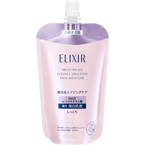 リニューアルに伴いパッケージ・内容等予告なく変更する場合がございます。予めご了承ください。 &nbsp; 商品名称 資生堂 エリクシール　ホワイト　ブライトニング　エマルジョン　しっとりタイプ　ca　(つめかえ用)　110mL　乳液 内容量...