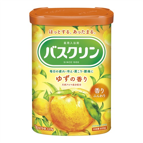 リニューアルに伴いパッケージ・内容等予告なく変更する場合がございます。予めご了承ください。 名　称 バスクリン　ゆずの香り 内容量 600g　(約30回分・20g使用時) 特　徴 ◆ほっとする。あったまる。薬用入浴剤 ◆アロマのツブ2倍＊1...