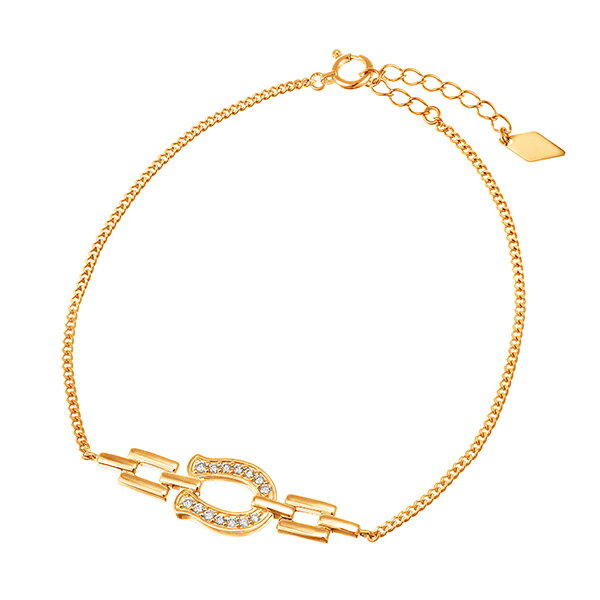 ラッキーモチーフとしても人気のホースシュー（馬蹄）ブレスレット。キヘイチェーンがマニッシュなデザインです。ホースシューにセットされたダイヤモンドのきらめきが、フェミニンさもプラスしてくれるので、コーディネートの幅が広い、おすすめブレスレット...