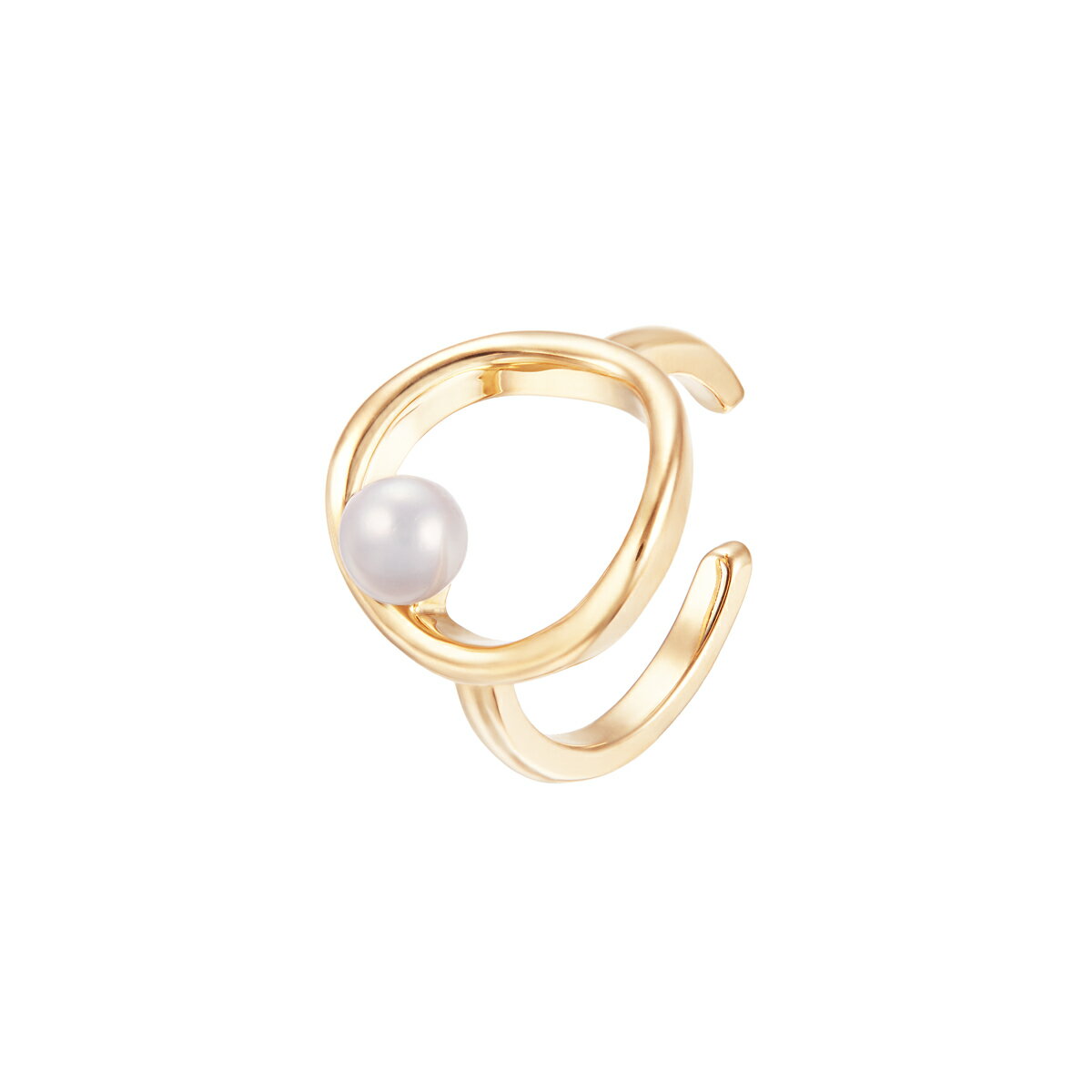 無造作に描いたオーバルサークルの中に、パールが浮いているかのように留められたイヤーカフ。抜け感のあるサークルモチーフとやわらかなパールのツヤ感を合わせて、リラックスした雰囲気を演出しています。いつものコーディネートのアクセントにおすすめです...