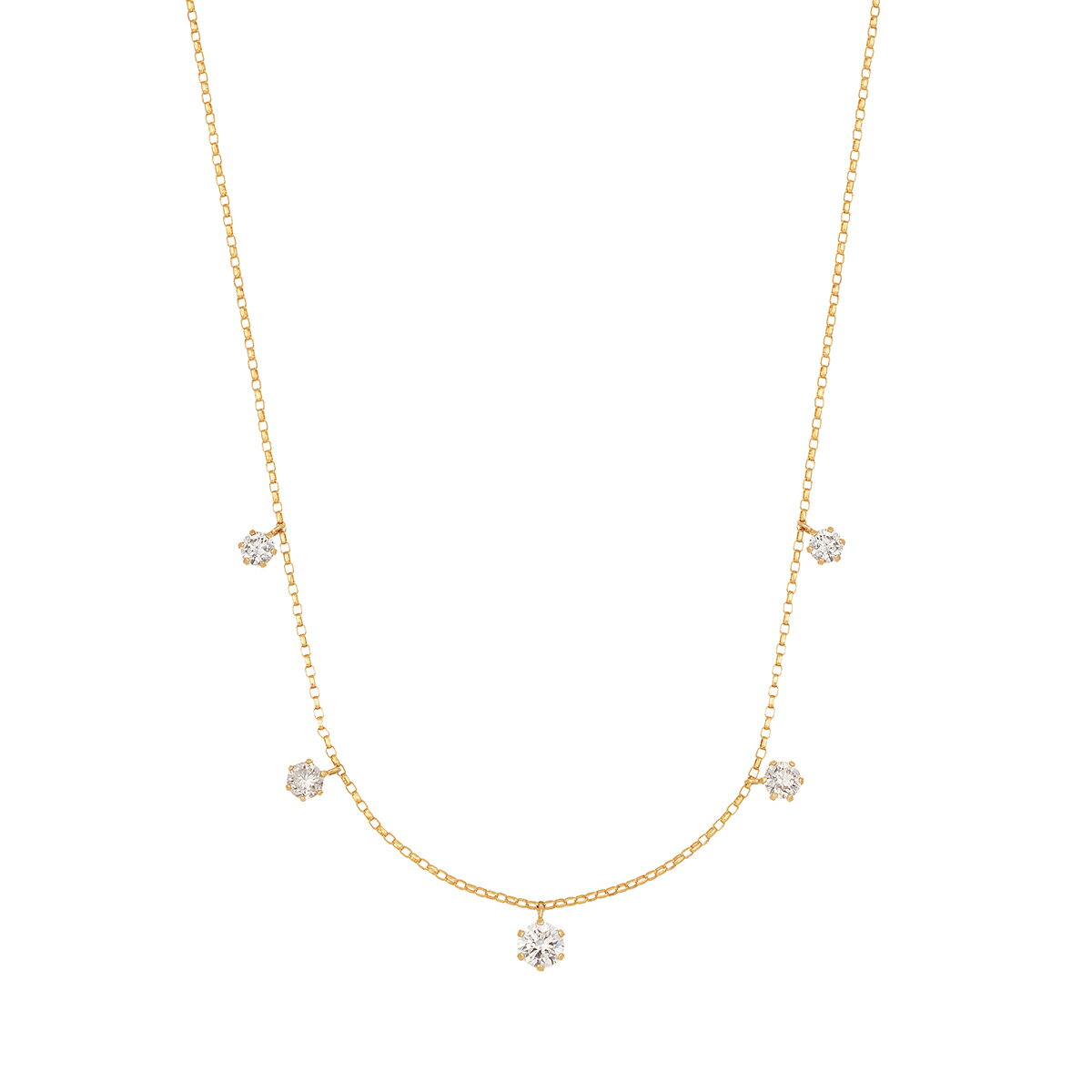 ステーションタイプのダイヤモンドネックレス。動くたびにキラキラと輝くダイヤモンドが、胸元に華やかさをプラスしてくれます。いつものおしゃれのワンポイントにおすすめです。地金素材：K18YG使用宝石：ダイヤモンド（合計0.5カラット）長さ：約4...