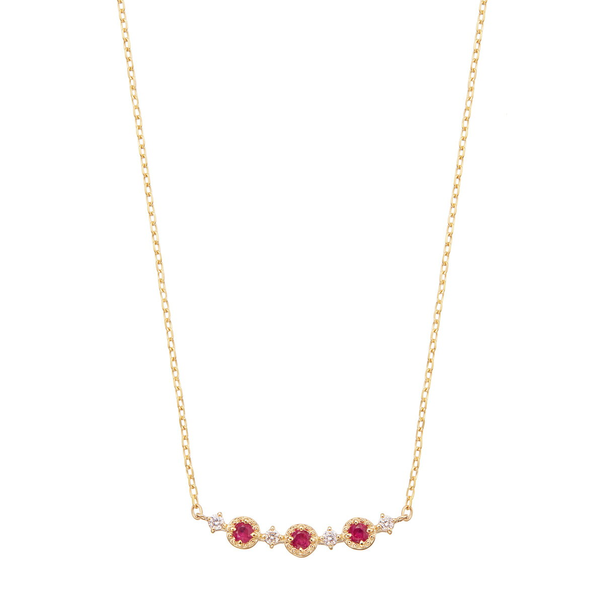 ルビーとダイヤモンドを交互にセットしたバータイプのネックレス。コンパクトなサイズ感なので、デイリーに取り入れたいアイテムです。地金素材：K10YG使用宝石：ルビー・ダイヤモンド長さ：約42cm（アジャスターカン付）トップの大きさ（縦×横）：...