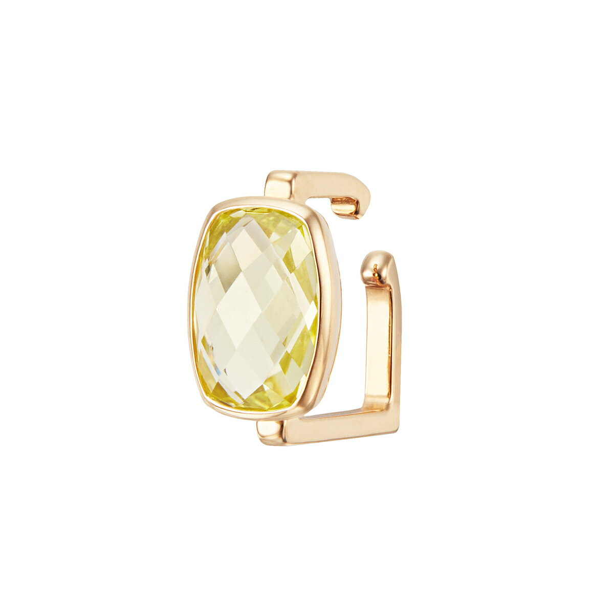 両面にチェッカーカットを施したレモンクォーツのイヤーカフ。キャンディーのようにコロンとした可愛いらしいフォルムと、少しグリーンを感じるマチュアなレモンイエローが耳元を上品に彩ります。ひとつ着けるだけでも華やかな印象になる、おすすめジュエリー...