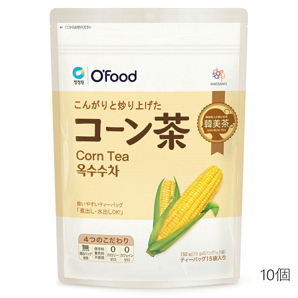 チョンジョンウォン　とうもろこし 茶　ティーバッグ 香ばしい香りと味！ ■内容量：150g{(10gx5バッグ入）x3袋} × 10個 ■原材料：とうもろこし ■原産国：韓国 ■保管方法：直射日光を避け冷暗所に保存して下さい。 ■賞味期限：...