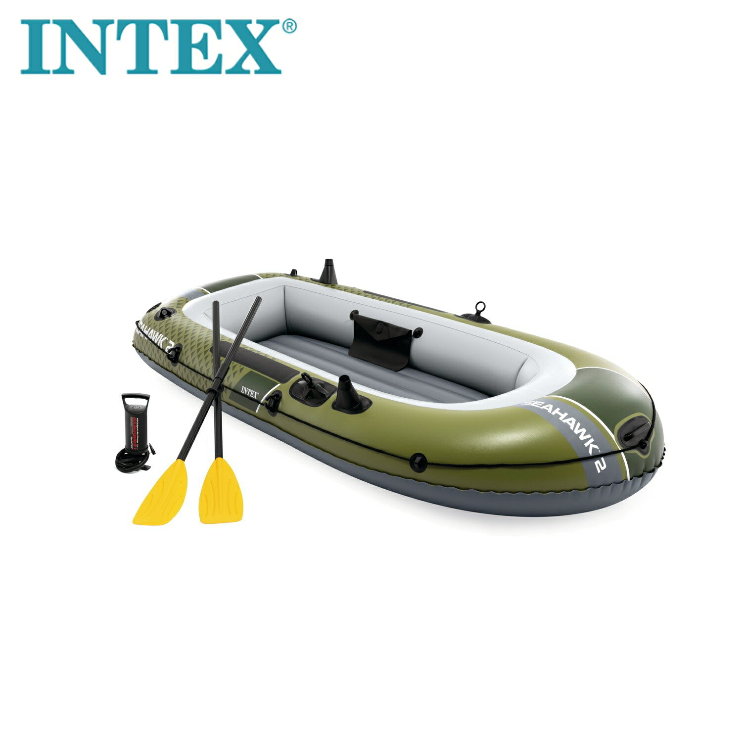 ■商品名 シーホーク2セット ■品番 U-66332 ■商品説明 INTEX社製、二人乗り用のボート。船体は補助チャンバーを含めて3つの空気室。素早く空気の出し入れができるふたつのボストンバルブ。SuperStorong 強化分子配合PVC...
