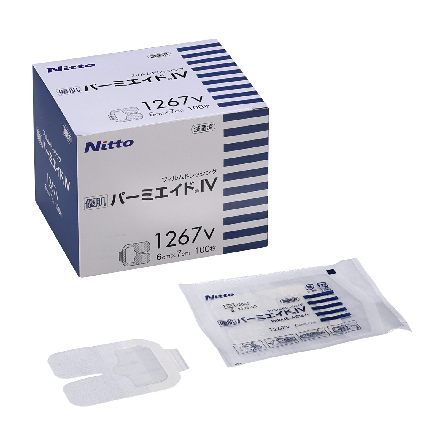 【病院専用商品】ニトリート　優肌パーミエイドIV 1267V(6X7CM)100イリ品番 24-6801-02--1入り 一般 ●コード番号　00144091 定価\11330 JAN 4976006713052 ●商品説明 ●優肌粘着剤の...