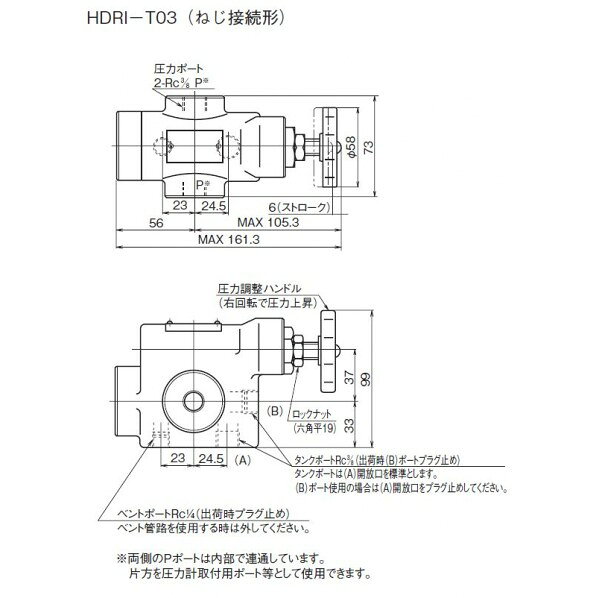 特徴 【商品説明】 ●広範囲の流量域で安定した圧力制御を行い、安全弁としても働きます。 ●ベントポートにリモートコントロール用リリーフ弁を接続すれば、遠隔操作で主回路圧力を制御することができます。 ●ベントポートを使用し、アンロード弁として...