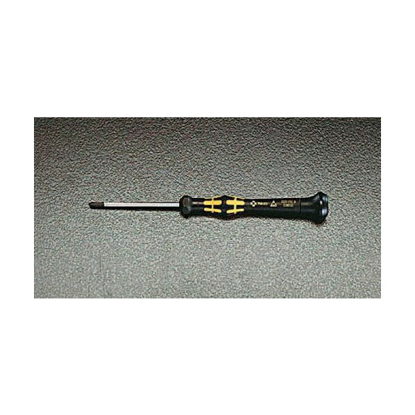 特徴 ●導電性のグリップの為、静電気を逃がします。 ●導電性 ●全長:157mm ●軸長:60mm ●刃幅×刃厚:2.0×0.40mm ドライバ、ネジ回し 仕様 サイズ 2.0×60mm 入数 1個 EA550MK4
