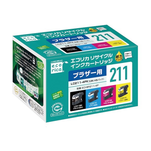 特徴 ■特徴 ●インク残量表示対応になります。 ■仕様 ●仕様：エコリカ リサイクルインクカートリッジ ●対応カートリッジ：LC211-4PK ●カラー：顔料ブラック、シアン、マゼンタ、イエロー（染料） ●対応機種：DCP-J562N、DC...