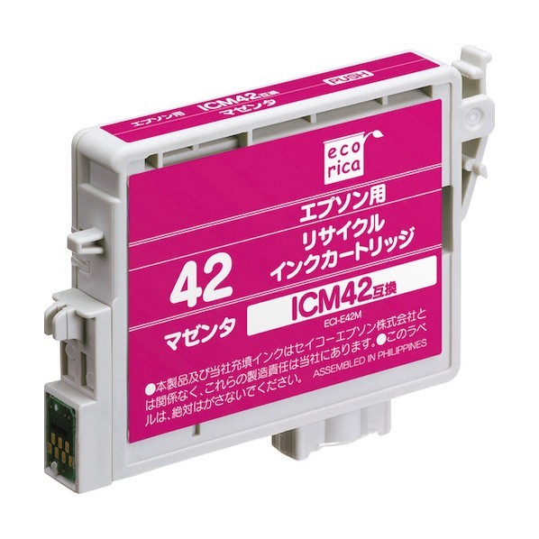 特徴 (特長) ●エコリカリサイクルインクカートリッジは使用済みインクカートリッジを全国に設置している ●「エコリカ回収BOX」で回収しリユース(再使用)製品として再生した環境にやさしい製品です。 (規格) ●インク色:マゼンタ ●適合純正...