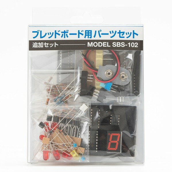 特徴 ●東京電機大学出版局発行の書籍「たのしくできる ブレッドボード電子工作」で紹介されています。 SBS-102は製作例15〜22を作るのに必要な部品がセットになっています。 仕様 サイズ 110×150×18mm 入数 1個 SBS102