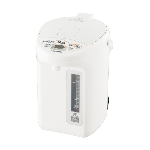 特徴 電気で沸かして「まほうびん保温」です。 湯沸し時消費電力:905W 容量(L):3 電源コード長さ(m):1.0 仕様 入数 1個 CVTE30WA