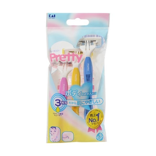 特徴 プリティー ボディT 3枚刃 3本入 ボディのお手入れに! ●ボディのお手入れに！3枚刃だから肌にやさしい！ ●滑りにくいソフトハンドルで持ちやすいオーバーサイズ、肌にフィットする角度でスムーズなそり心地です。 ●3枚刃とビタミンE配...