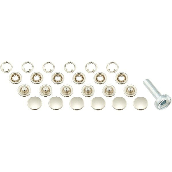 特徴 ■特徴 シャツやポケット、小物のボタンに。 打ちつけるボタンです。 ■仕様 12mm ニッケル 打具付 ■材質 本体：真鍮(ニッケルメッキ) ■注意点 斜めに打つと失敗しますので、できるだけ垂直に打ちつけて下さい。 仕様 重量 29g...