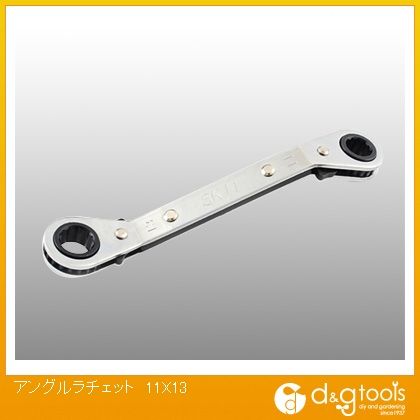 特徴 ラチェット機構で作業効率がアップします。 六角ボルト・ナットの締付け、緩め作業。 左右回転切替えスイッチは指で瞬時に操作できます。 立ち上がり角度25度のラチェットレンチです。 ●サイズ:11mm・13mm。 ●ギア数:18山(送り角...