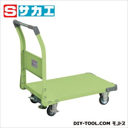 特徴 本体は粉体塗装のため荷台面に傷が付き難い台車です。 ●外寸：W805×D530×H855mm ●カラー：サカエグリーン ●均等積載荷重：300kg ●荷台寸法：W750×D500mm ●質量：35kg ●キャスター：100φゴム車 ●...