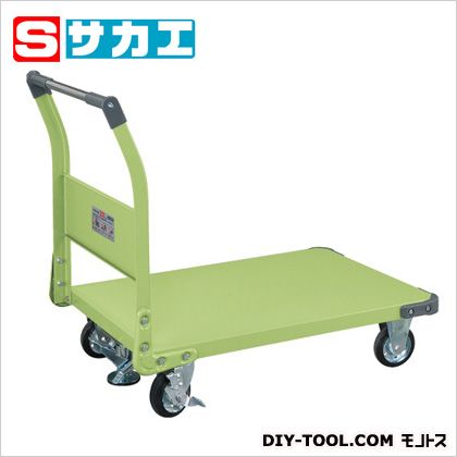 特徴 本体は粉体塗装のため荷台面に傷が付き難い台車です。 ●外寸：W955×D630×H876mm ●カラー：サカエグリーン ●均等積載荷重：400kg ●荷台寸法：W900×D600mm ●質量：41kg ●キャスター：125φゴム車 ●...