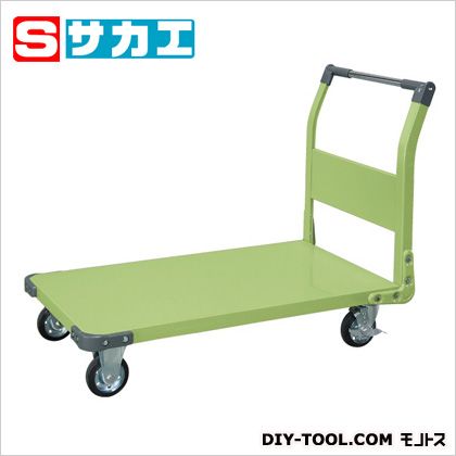 特徴 本体は粉体塗装のため荷台面に傷が付き難い台車です。 ●外寸：W1105×D630×H876mm ●カラー：サカエグリーン ●均等積載荷重：400kg ●荷台寸法：W1050×D600mm ●質量：41kg ●キャスター：125φゴム車...