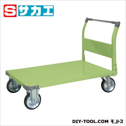 特徴 本体は粉体塗装のため荷台面に傷が付き難い台車です。 ●外寸：W1255×D780×H961mm ●カラー：サカエグリーン ●均等積載荷重：500kg ●荷台寸法：W11200×D750mm ●質量：50kg ●キャスター：200φゴム...