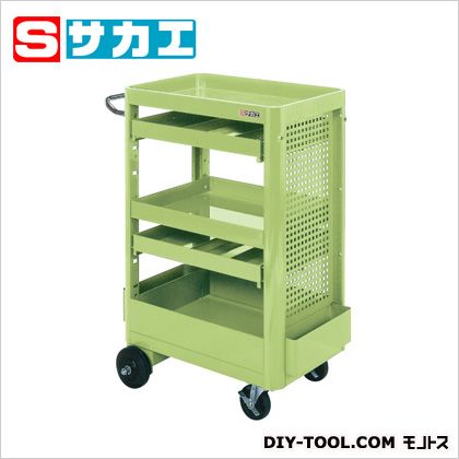 特徴 あらゆる場所で活躍の工具収納ワゴン ●外寸：W600×D400×H915mm ●カラー：サカエグリーン ●均等耐荷重：200kg ●質量：33kg ●キャスター：100φ自在ストッパー付 ●ゴムキャスター：125φ固定キャスター付 ●...