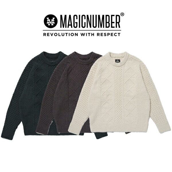 20%OFF!! Magic Number Shaggy Yarn Fisher Knit COLOR / OFF WHITE , D.GRAY , D.GREEN •重くて硬いフィッシャーマンニットを軽くてソフトなシャギーヤーン糸でケーブ...