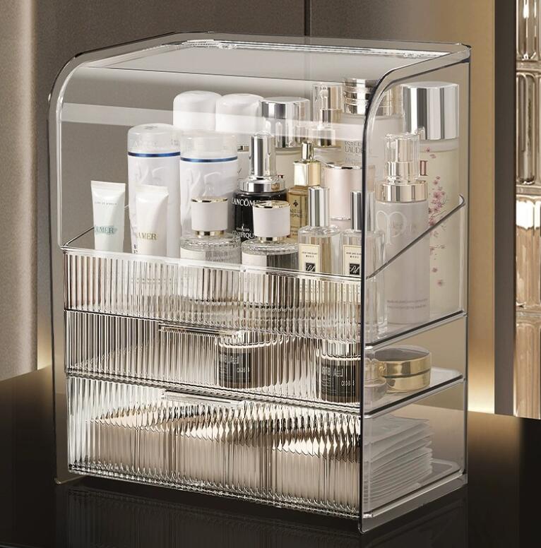 商品名 化粧品収納ボックス　chu-1760 商品詳細 商品状態：新品未使用 色：黒色、透明、ベージュ 【サイズ】ボックスサイズ:25*17.5*33cm 【大容量】 3層の多機能化粧収納ボックス。上層は背の高いスキンケア製品を保管するのに...