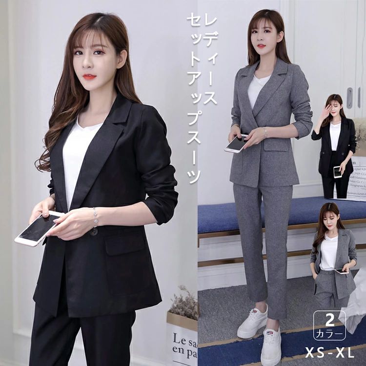 商品名パンツスーツカラーグレー★黒セレモニーや通勤におすすめレディースセットアップスーツお仕事スタイルに欠かせない【トップス】+【パンツ】の2点セット表情のある柔らかいタッチのスーツ地を使用高級感があり、レディライクなオフィススタイルにぴっ...