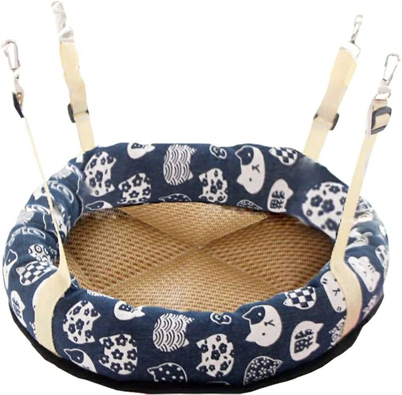 【新バンブーハンモック】高品質のPPコットンフィリング。 籐マット、春と夏に適し、涼しく快適です。 春夏のハンモックで猫が遊んだり寝たりするのに適しています。 超かわいいハンモックは猫にとってより魅力的です。 竹チップは猫が爪を研ぐのに適し...