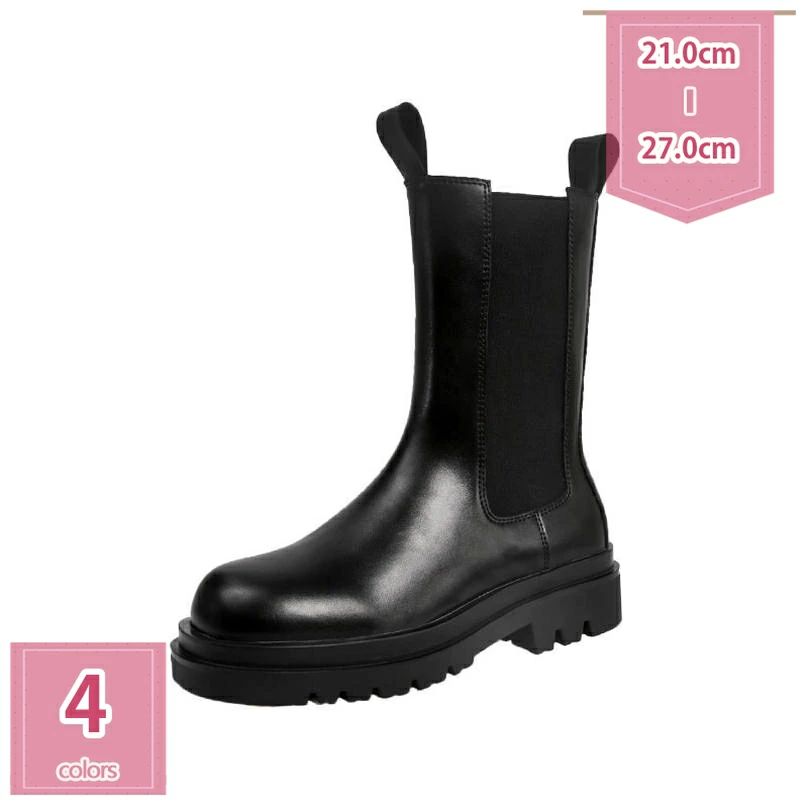 表地：レザーメイン素材：ゴム、レザー【つま先が楽ちんで痛くない】つまさきの形が丸いラウンドトゥで、長時間歩いても痛くなりにくいチェルシーブーツです。【滑り止め】アウトソールも防滑ソールを使用しているので滑りにくいのもうれしいポイント。【特色...