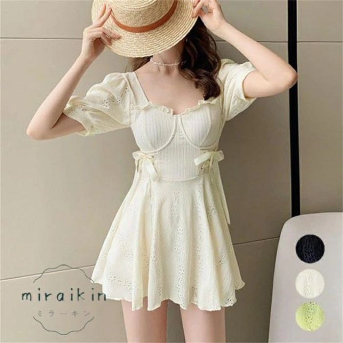 ワンピース水着 体型カバー ビキニセット スイムウェア レースアップ水着 パフスリーブ ハイウエスト韓国風 露出控えめ姫系水着 盛れるフリル水着 2タイプ大人可愛い 上品 エレガント 好印象 華やか シンプル オフィスカジュアル きれいめカ...