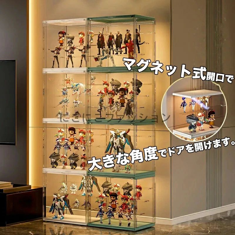 ◆大き目の透明フィギュアコレクションケース フロント扉はマグネット開閉式 ひな壇 3段式取り外し可能◆複数重ねて設置可能 重ねた際にフィットするデザインでぐらつきません 重ねた状態でフロントケースが開閉出来整理が簡単 ◆簡単組立 簡単組立式...