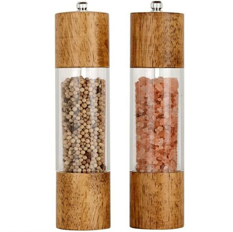 【高級感ある木製で耐久性が良い】天然オークの木材で採用しており、高級感たっぷり、スタイリッシュでキッチンや食卓、レストランのテーブルに常置してもオシャレな雰囲気を作られます。木製のため落としても割れにくく、丈夫な点が特徴。中央がアクリルのク...