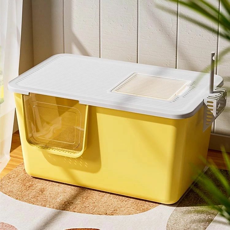 【カラー】 イエロー グレー サイズ：62cm*33cm*38.5cm (約) 材質：PP 【この商品について】 頑丈で軽いエコPP素材の猫トイレ。耐久性抜群で長持ち。 シンプルで心地よい大きさのインテリア猫トイレ。 高い壁と広々としたプラ...
