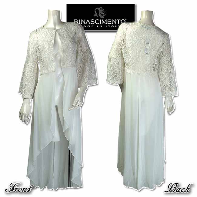 "RINASCIMENTO" リナシメント バイヤーIKUKOお薦め！エレガントなレース切り替えロング丈カーディガン　サイズSとM &nbsp; 正面・背面画像 &nbsp; 　 　 「ローズ柄レース生地」と「ポリエステル ホワイト生地」と...