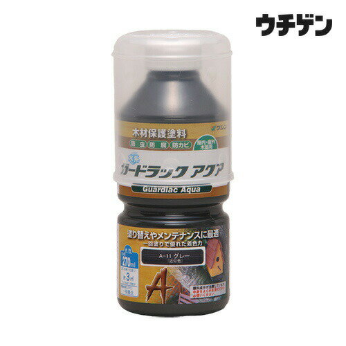 木材保護塗料（防虫・防腐・防カビ・撥水効果）ガードラック アクア【塗料タイプ】水性下地を隠す半造膜タイプ【用途】ウッドデッキ、ガーデンテーブル、プランターなどの屋外木部臭いが少ないので、屋内の木部にも使えます【塗り面積】種類：270ml　塗...