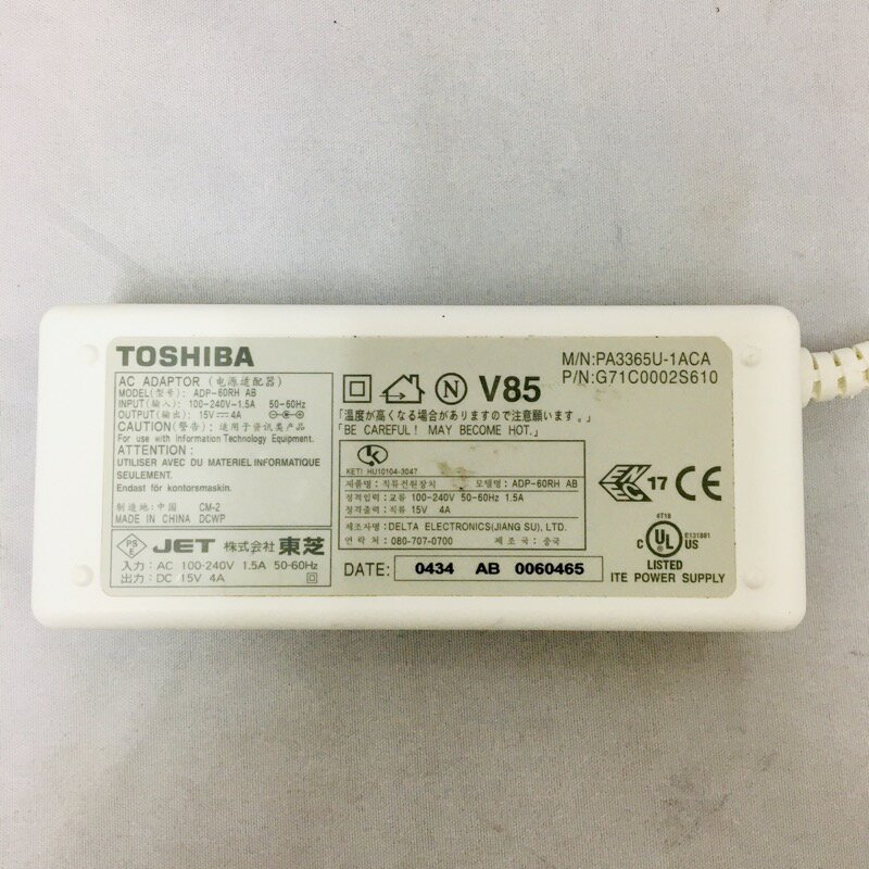 商品番号 925602その他スペック INPUT:100-240V 1.2A　 50-60Hz OUTPUT:15V /4A丸ピンタイプ備考 動作確認済みの中古品です。使用と経年に伴い、外装に若干のキズと汚れがございます。ACアダプタ本体の...