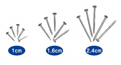●商品サイズ（単位mm):10mm●セット内容:20本入10袋 合計200本●重量（g）:21g●材質:鉄●包装サイズ:65x77x7mm釘 ( 20本組 ) 10MMX10袋