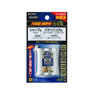 ▼まとめ買いがおすすめ！ 2個セット（限定） 3個セット（格安） 5個セット（特売） 10個セット（必見） ELPA TSA-002 電話子機用充電池●大容量タイプ！●買ってすぐに使える！充電済み！【仕様】適合機種・シャープ：N-096・パ...