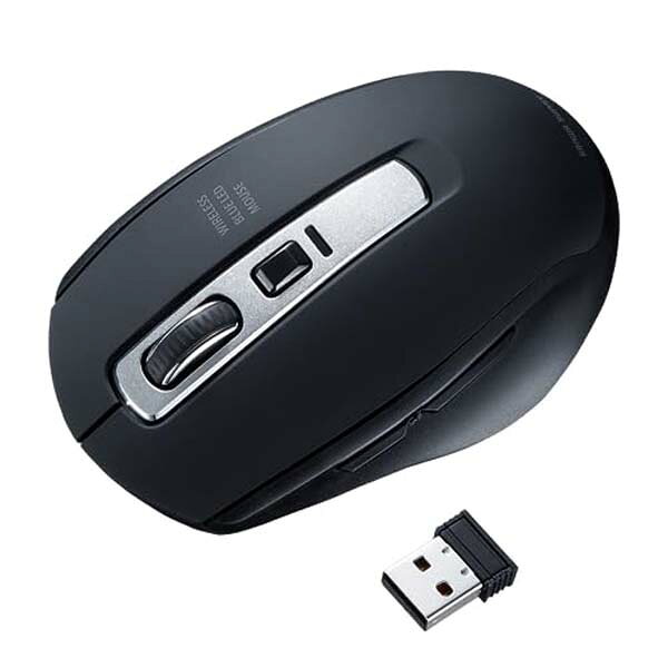 手のひらにフィットした5ボタンワイヤレスブルーLEDマウス。●手のひらにフィットするワイヤレスブルーLEDマウスです。●進むボタンより戻るボタンを大きくしており戻るボタンが押しやすいデザインです。●左右クリック、サイドボタン、カウント切替え...