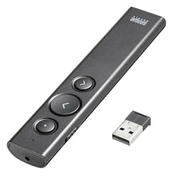 ・USB充電式パワーポインター。NEXT/BACKキー搭載。赤色レーザー光線が約100m先まで照射可能。ワイヤレスでページ操作ができ、歩きながらのプレゼンに最適。直感的な操作が可能な大型ボタン。オーバルフラット形状で快適な操作性。Power...