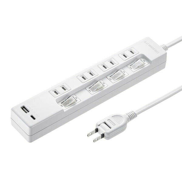 USB-AポートとType-Cの2種類を搭載しており、最新のモバイル機器の充電も可能なタップ。●USB出力合計2.4A仕様で、USB Aポート、Type-Cポートともに最大5V・2.4A出力です。●USB A、Type-Cポート共に、自動識...