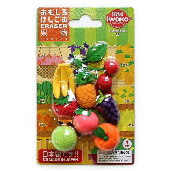 8種類の果物をリアルなミニチュアデザインで再現した、パーツを組み立てるおもしろ消しゴムです。【セット内容】●消しゴム × 3個●1個の入数：8種類【特徴】●熱可塑性エラストマー樹脂製で塩化ビニールを使用していない●食品衛生法に適合した安全性...