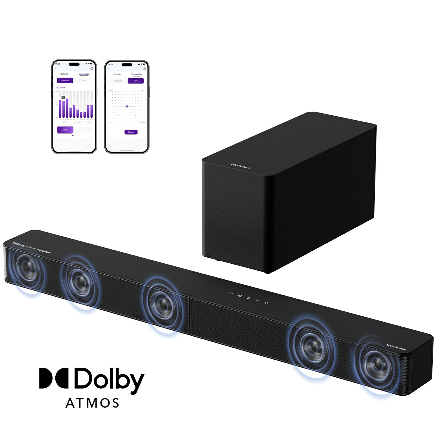 【5.1ch Dolby Atmos 没入サウンド】全新登場のサウンドバーPoseidon M60が、本格Dolby Atmosと5.1chサラウンドを、約1分の簡単設置で実現。5基の内蔵スピーカー（両側面発振ドライバー含む）が、リアスピー...