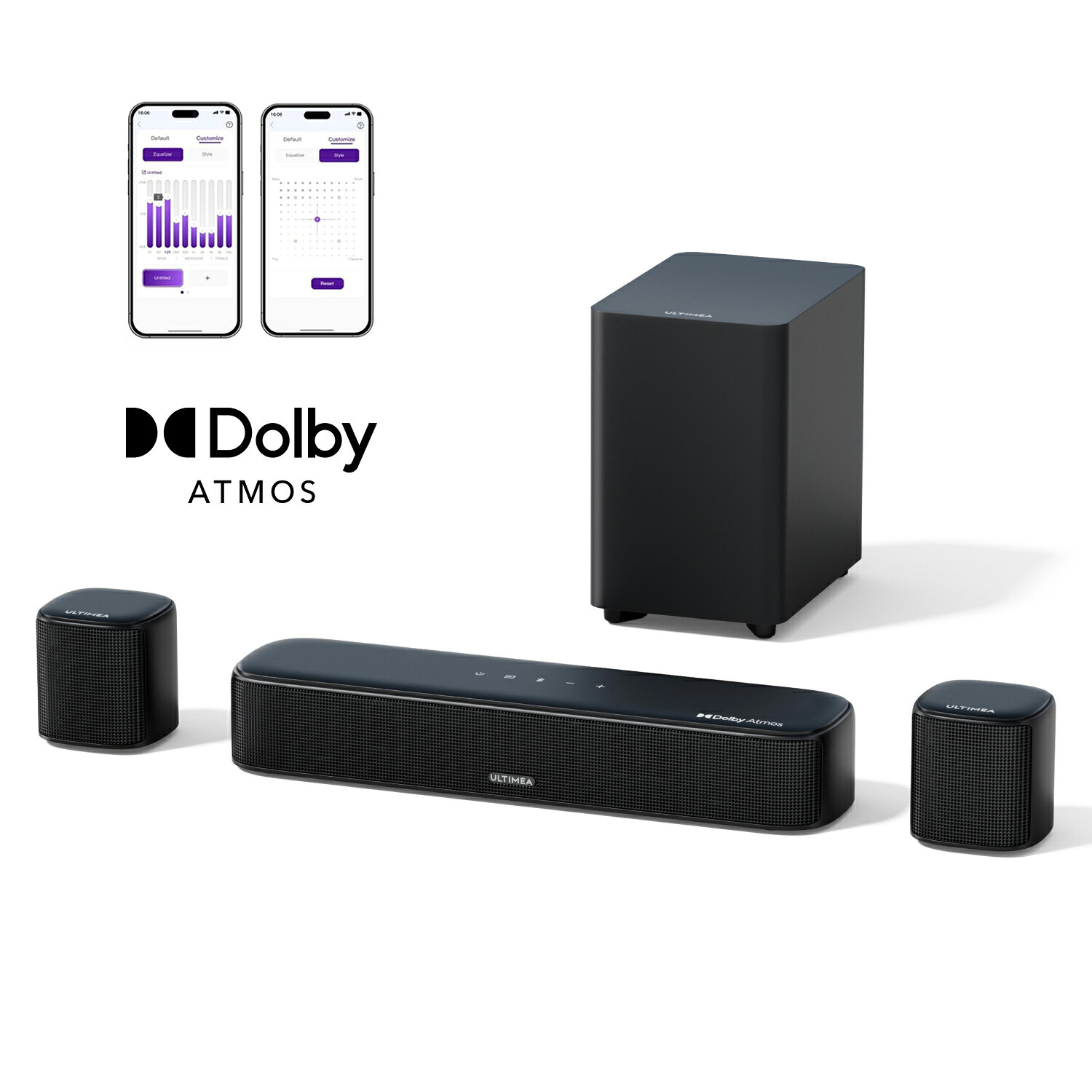 【5.1ch Dolby Atmos対応サラウンドサウンドシステム】3つのメインチャンネルがクリアな音声を再現し、2つのサラウンドスピーカーとサブウーファーが臨場感あふれるサラウンドサウンドと迫力の重低音を実現。Dolby Atmos対応の...