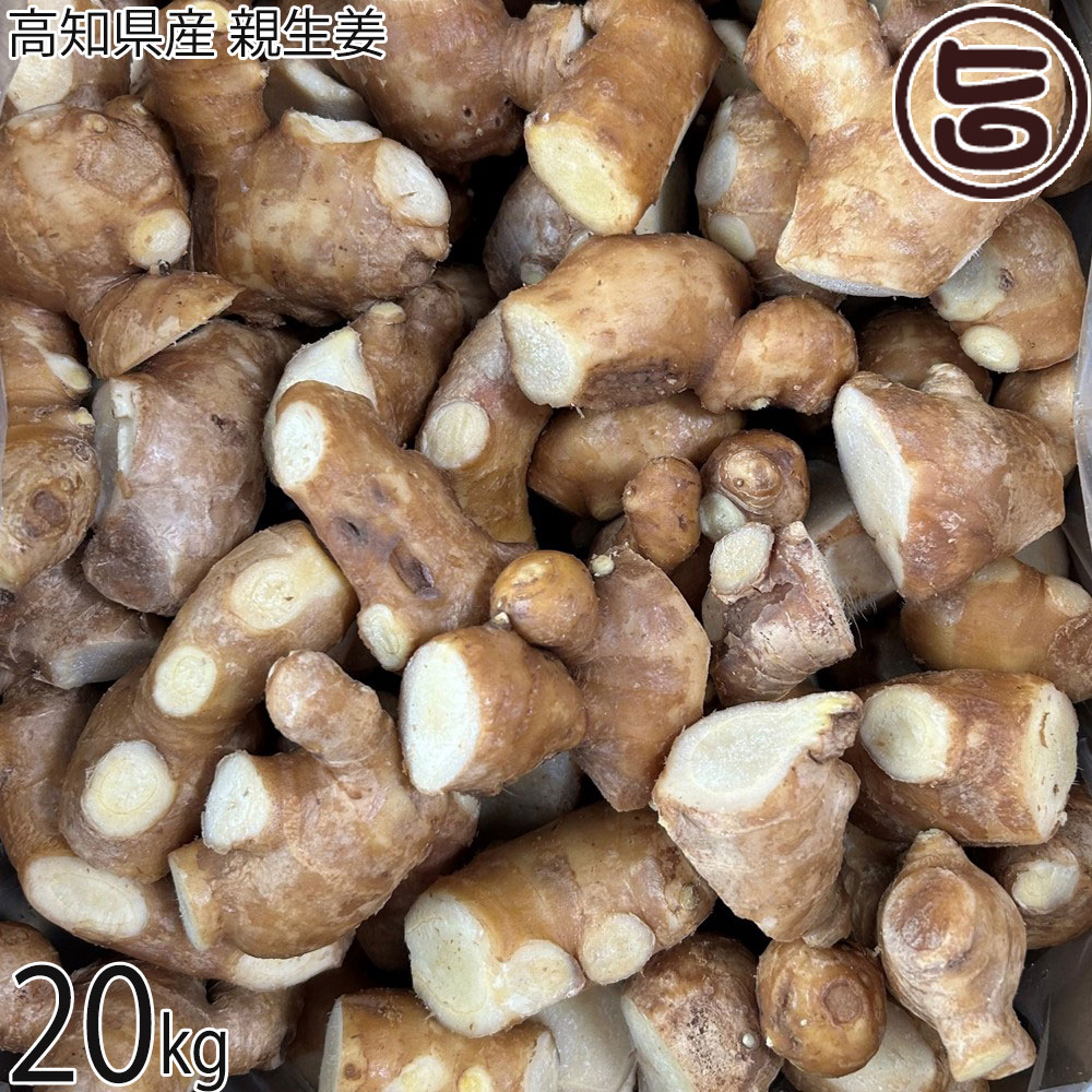 【名称】親生姜【内容量】20kg×1箱【保存方法】水気を拭いてから、キッチンペーパーに包み、ポリ袋へ入れて冷蔵庫の野菜室へ。【栄養成分表示】（100gあたり）エネルギー 30kcal、たんぱく質 0.9g、脂質 0.3g、炭水化物 7g、ナ...