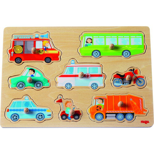 ■商品名：ノブ付きパズル・みんなのくるま （HA301940）■サイズ：30x21cm■メーカー：ハバ/HABA■材質：合板■対象年齢：1歳半頃から■生産国：ドイツ■商品詳細：〇ノブ付きのパズルは小さなお子様でもかんたんに取り外すことができ...