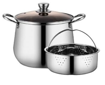 【中古】Tuyiutm 両手スロークッカー、1インチポット、食品グレードのステンレススチールポット、大容量、多機能調理器具、シチュー、カレー、深型、ガラス蓋付き蒸し器、IH対応、3層鋼の両手スロークッカーと蓋、すべての熱源に対応。 (26C...