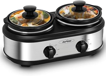 【中古】Sunvivi Dual Slow Cooker, Buffet Server and Food Warmer, Small Mini Pot with 3 Adjustable Temp & 2 Visible Glass Lid...
